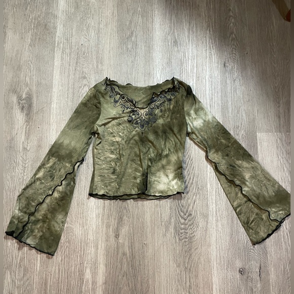 SHEIN | Tops | Y2k Marble Hippie Style Long Ruffle Sleeves Shirt | Poshmark